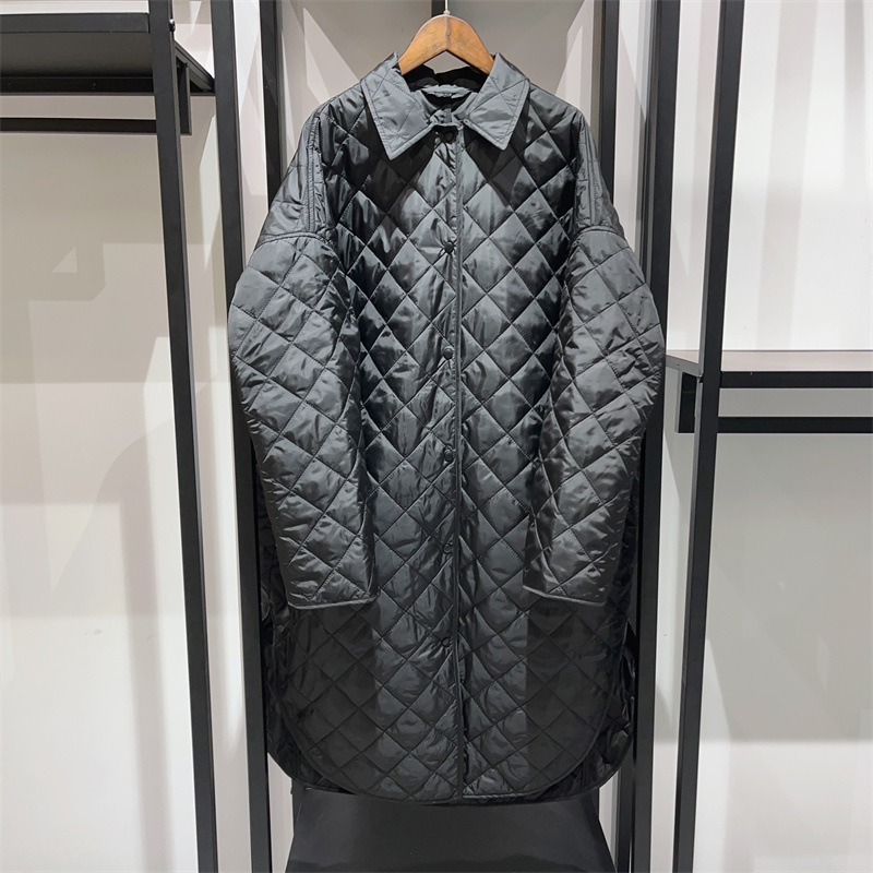 Loose diamond grid coat long jacket - DEFENG